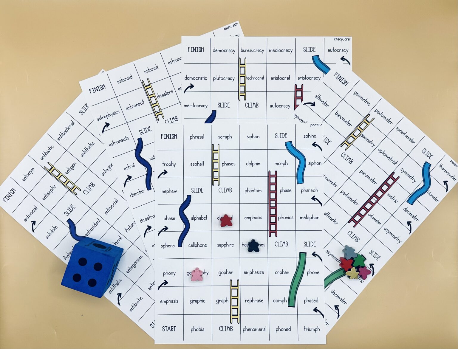 Morphology Games Slides and Ladders | Greek - Campbell Creates Readers